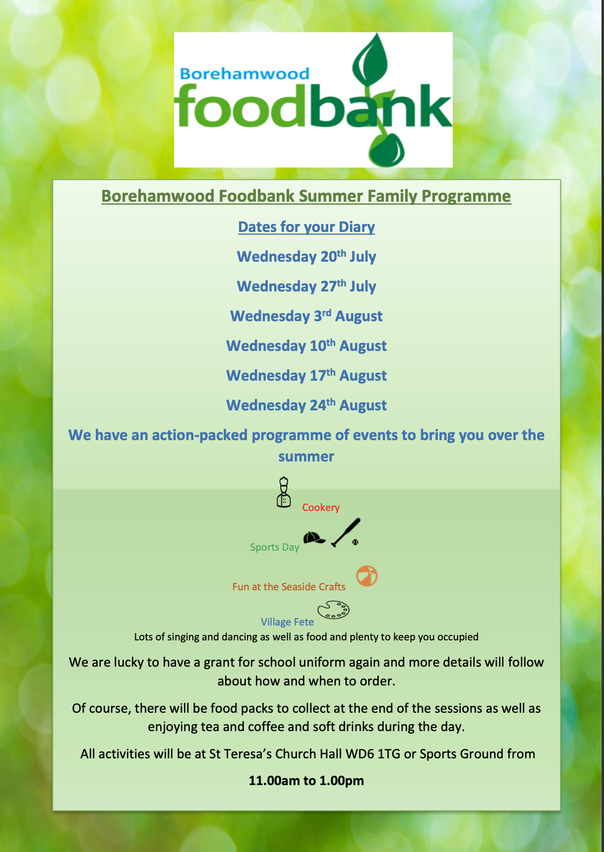 School Summer Lunch sessions | Borehamwood Foodbank